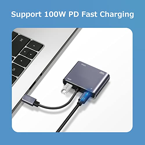 Multifunctional 4-in-1 Type-C Hub Type-C Converter Aluminum Alloy Shell up to 4K Resolution +VGA+USB3.0+PD Charging Ports