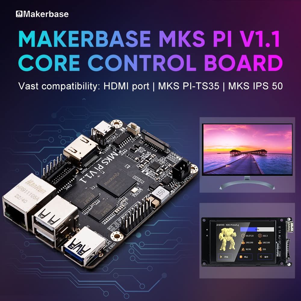 Makerbase MKS PI V1.1 Conrtrol Board DC12/24V 15W with PI-TS35 Touch Screen SOC Runs RK3328 Upgrade Klipper for Voron VS Raspberry Pi and Ender 3D Printer Mainborad for Creality
