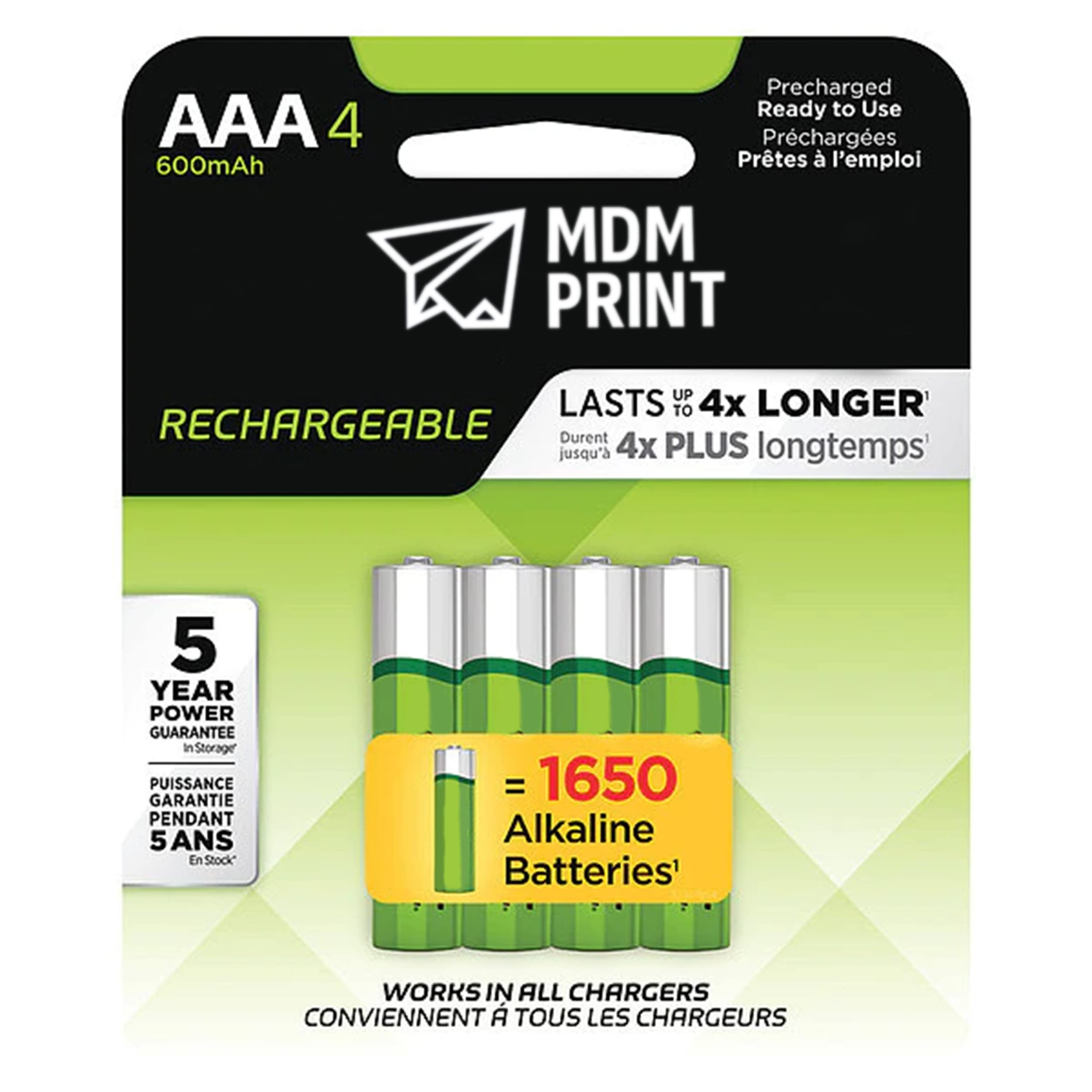 MDMprint Precharged Recharg. Battery, AAA, NiMh, PK4