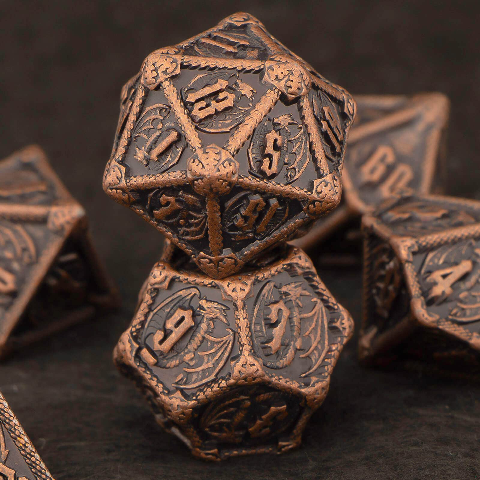 KERWELLSI Role Playing dice, Ancient Metal D&D Dice Set, Dragon DND Dice Sets, D and D Role Playing Dice, RPG D20 D12 D10 D8 D6 D4