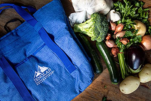 Large Collapsible Insulated Grocery Bag (2 Pack) Reusable Blue Cooler Bag for Frozen Foods and Groceries