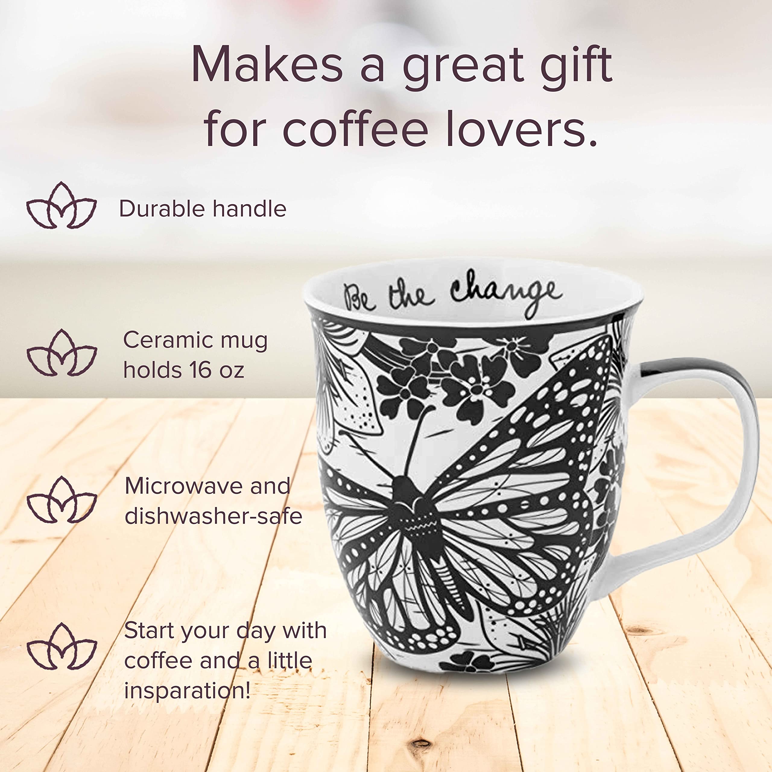 Karma Gifts 16 oz Black and White Boho Mug Butterfly - Cute Coffee and Tea Mug - Ceramic Coffee Mugs for Women and Men & Gifts 16 oz Black and White Boho Mug Dragonfly - Cute Coffee and Tea Mug