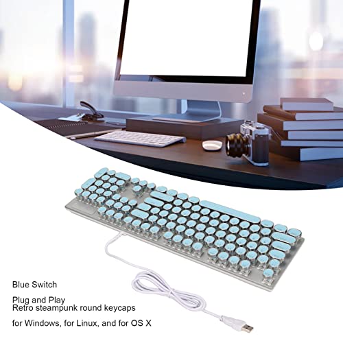 Mechanical Keyboard, 104 Keys Blue Switch RGB Backlight Ergonomic Keyboard Retro Steampunk Round Mechanical Gaming Keyboard for Windows for Linux for OS X(Blue)