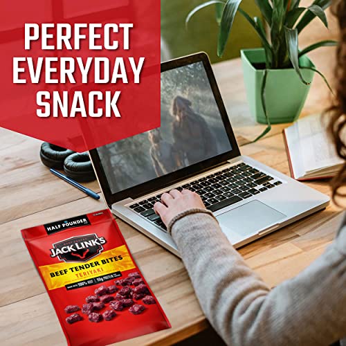 Jack Link's Beef Tender Bites, Teriyaki, ½ Pounder Bag - Flavorful Jerky Snack for Lunches, 10g of Protein and 70 Calories, Made with Premium Beef - No Added MSG or Nitrates/Nitrites (Packaging May Vary)