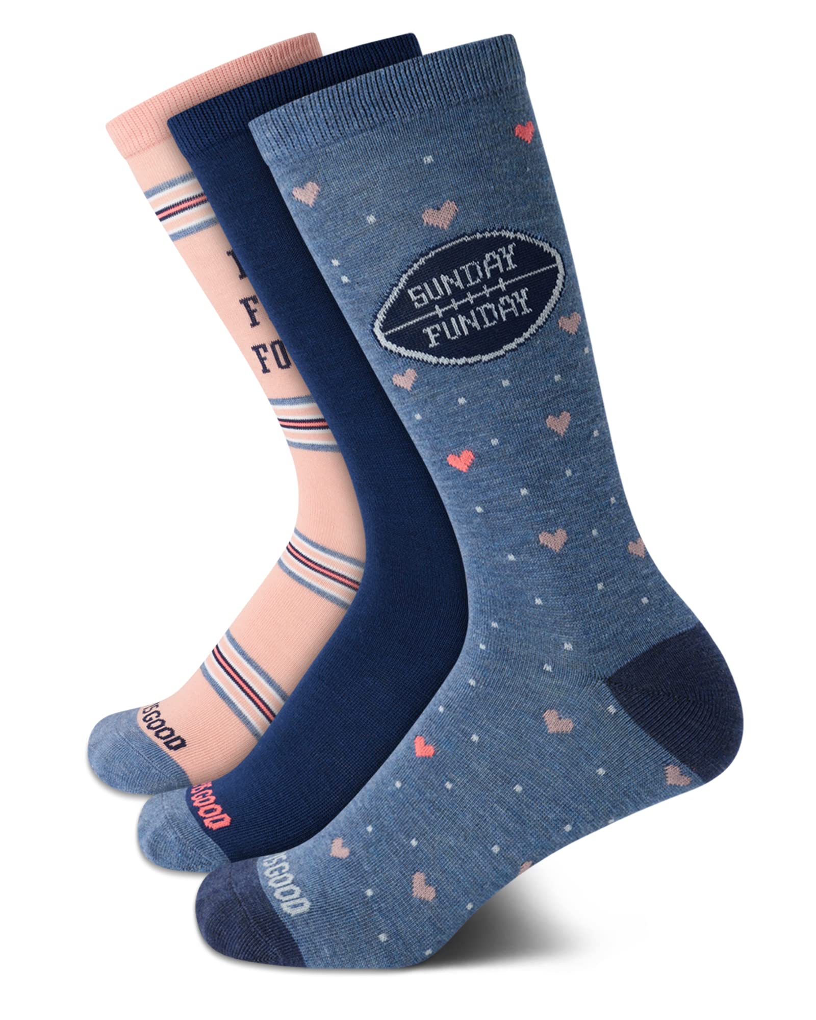 Life is Good Women's Socks - Novelty Crew Cut Socks (3 Pack), Size Shoe Size: 4-10, Blue/Pink