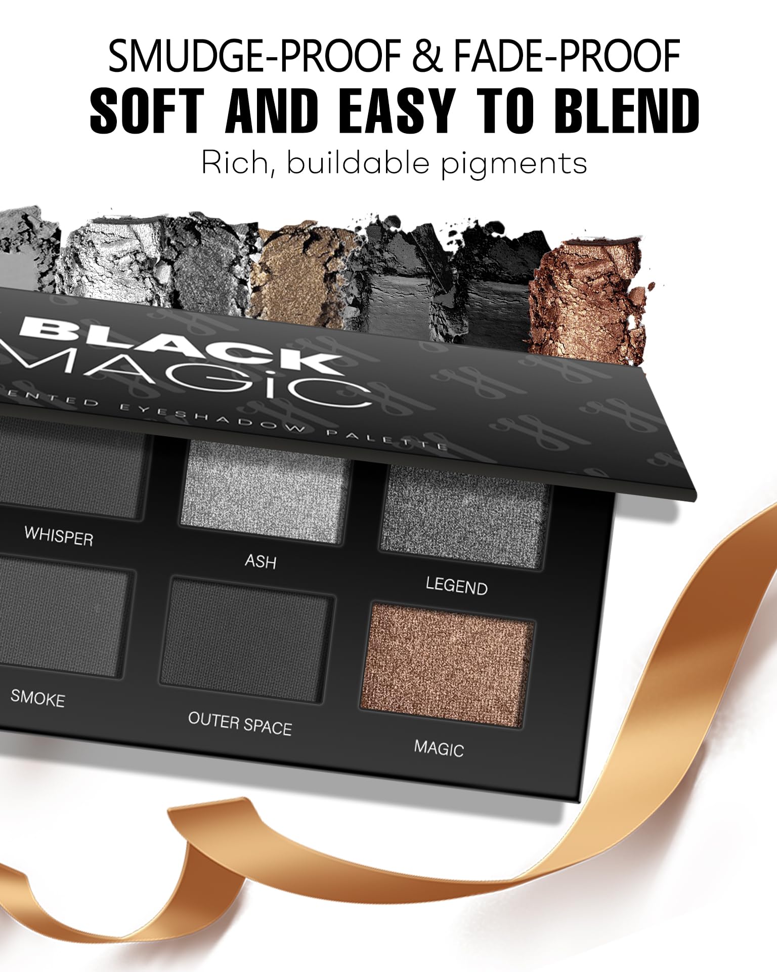HOOMUSS Black Smoky Eye Shadow Palette 8Color, Dark Grey Smokey Eyeshadow for Goth Makeup, Black Silver White Gray Shade for Halloween, Pigmented & Long Lasting (Black)