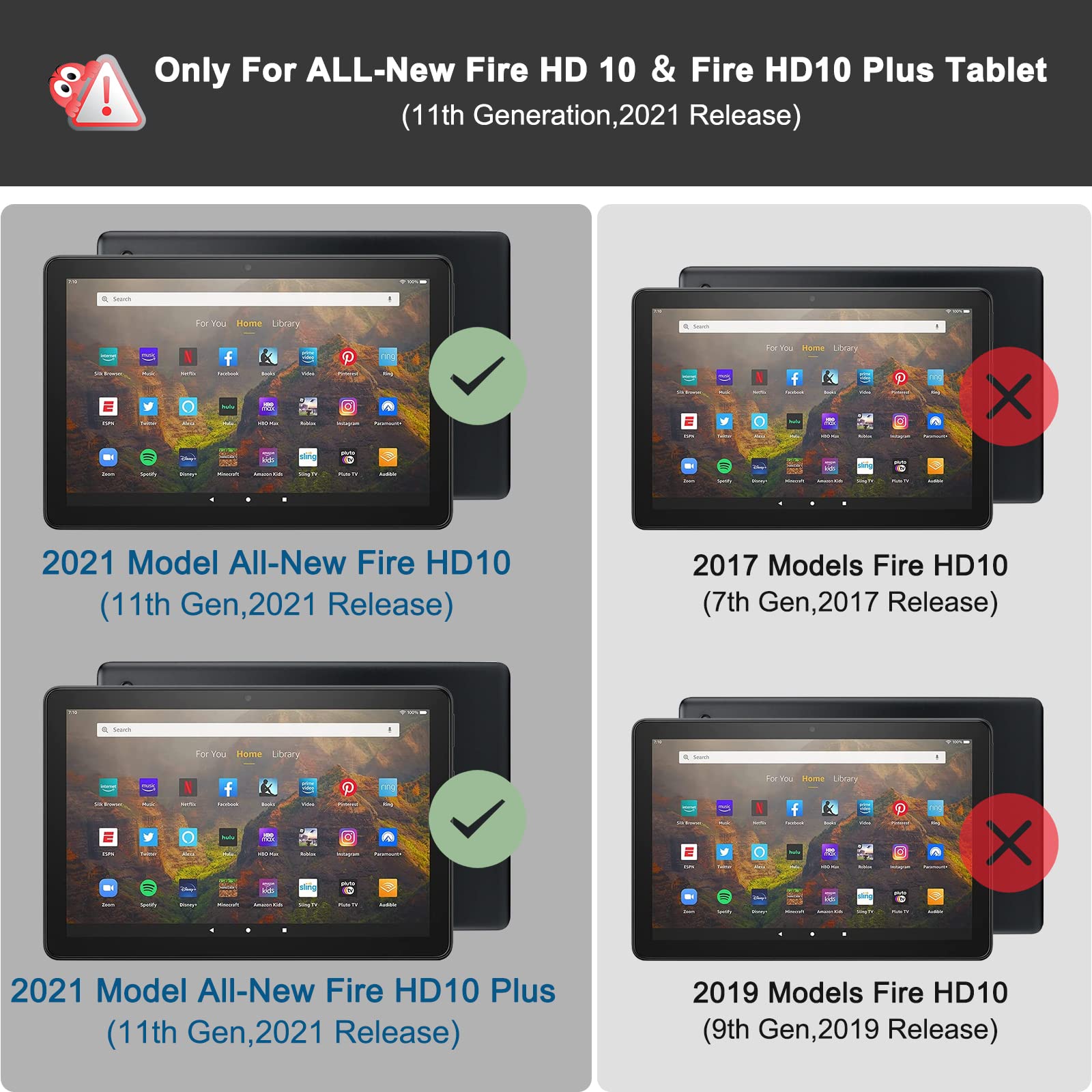 Keyboard Case for Kindle Fire HD 10/HD 10 Plus Table 2021 (11th Generation) 10.1 inch, Slim Folding Stand Cover with Wireless Bluetooth Keyboard, Fire Tablet Keyboard Case with Auto Wake/Sleep - Black