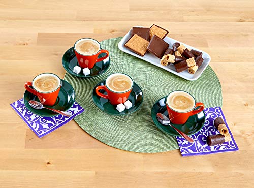 IMUSA USA 8 Piece 3oz Colorful Espresso Cups with Saucers (Green, Orange)