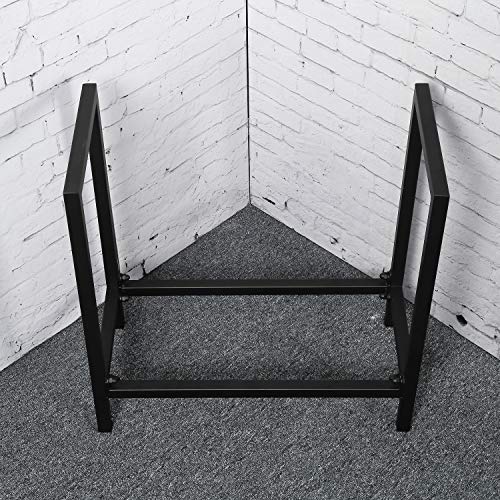 MBQQ Industrial Rustic 24" Firewood Log Rack for Home Fire Place Decoration,Indoor Outdoor Wrought Iron Firewood Holders,Lumber Storage Stacking,Metal Firewood Racks,Black