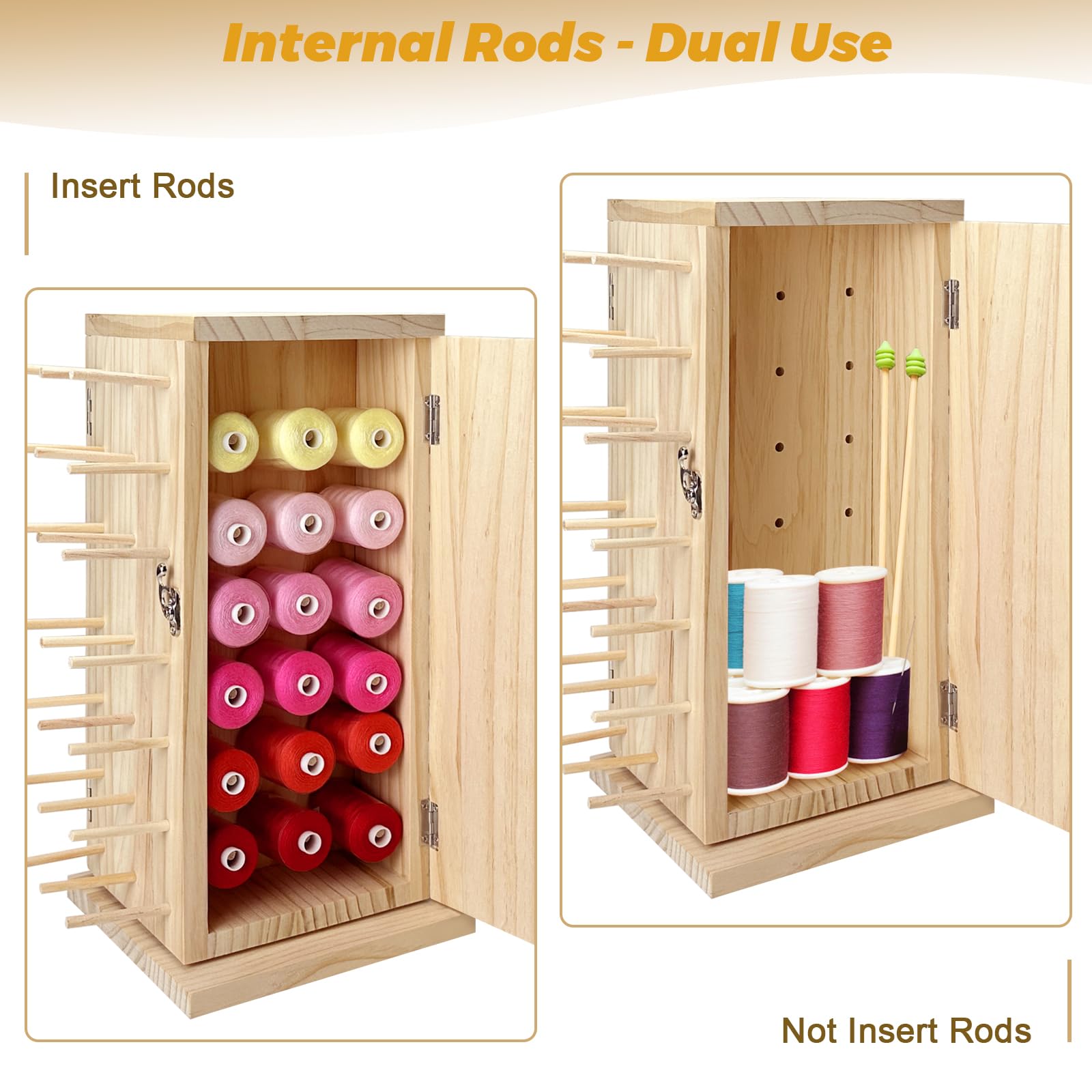 Modelfurny 120 Spools Wooden Thread Holder 360°Rotating Embroidery Thread Organizer,Double Doors Thread Rack/Thread Stand,Diy Spools Thread Braiding Holder Storage for Sewing,Quilting,Hair-Braiding