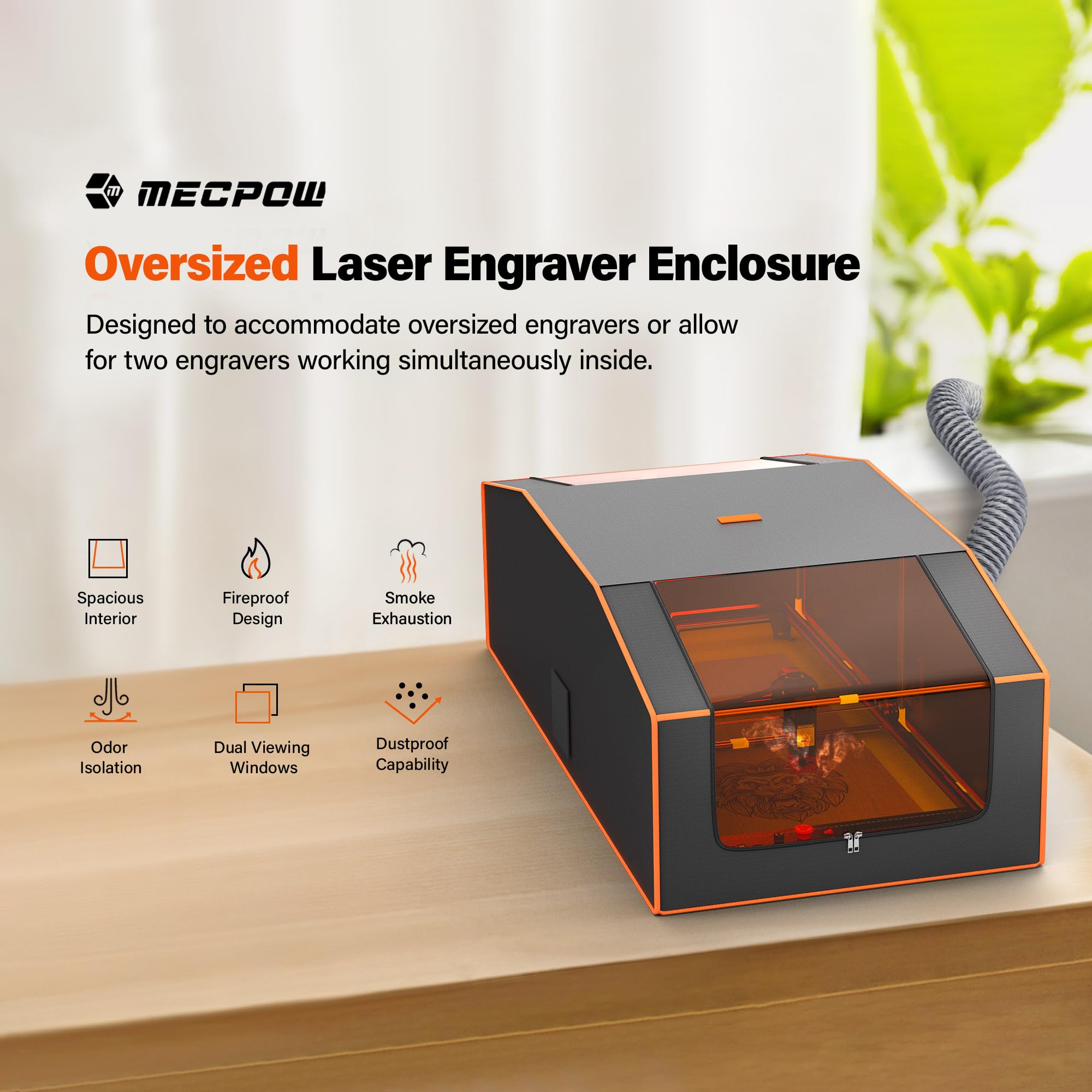 Mecpow Laser Engraver Enclosure, 51.2x28.7x18'' Oversized Fireproof & Dustproof Protective, Dual-Direction Viewing Laser Cutter Cover, Insulates Against Smoke & Odor, Noise Reduction, Eye Protection