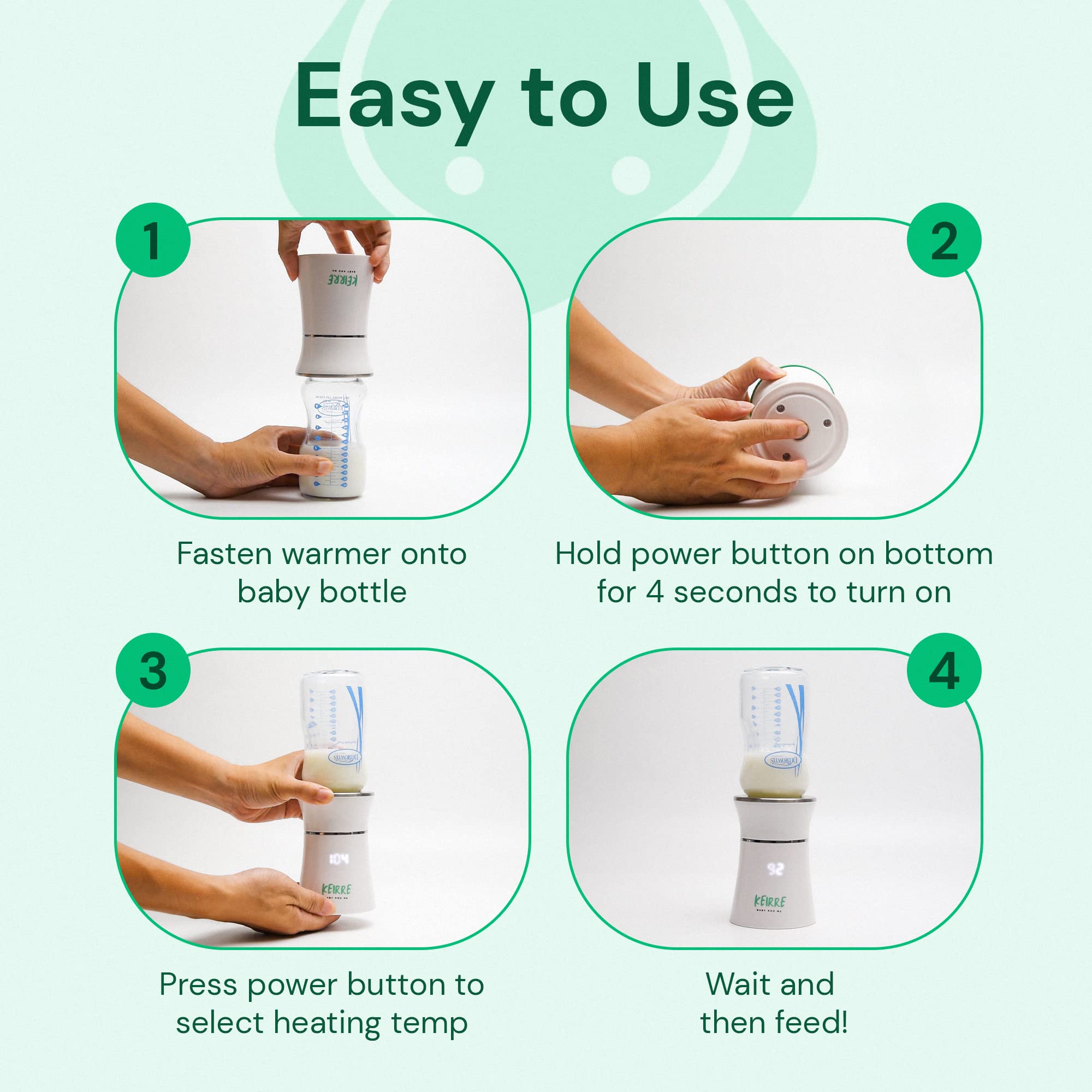Keirre Bottle Warmer, Fast Heating Portable with 4 Adapters, Rechargeable Travel with Smart Temperature Control, Cordless for Breastmilk or Formula