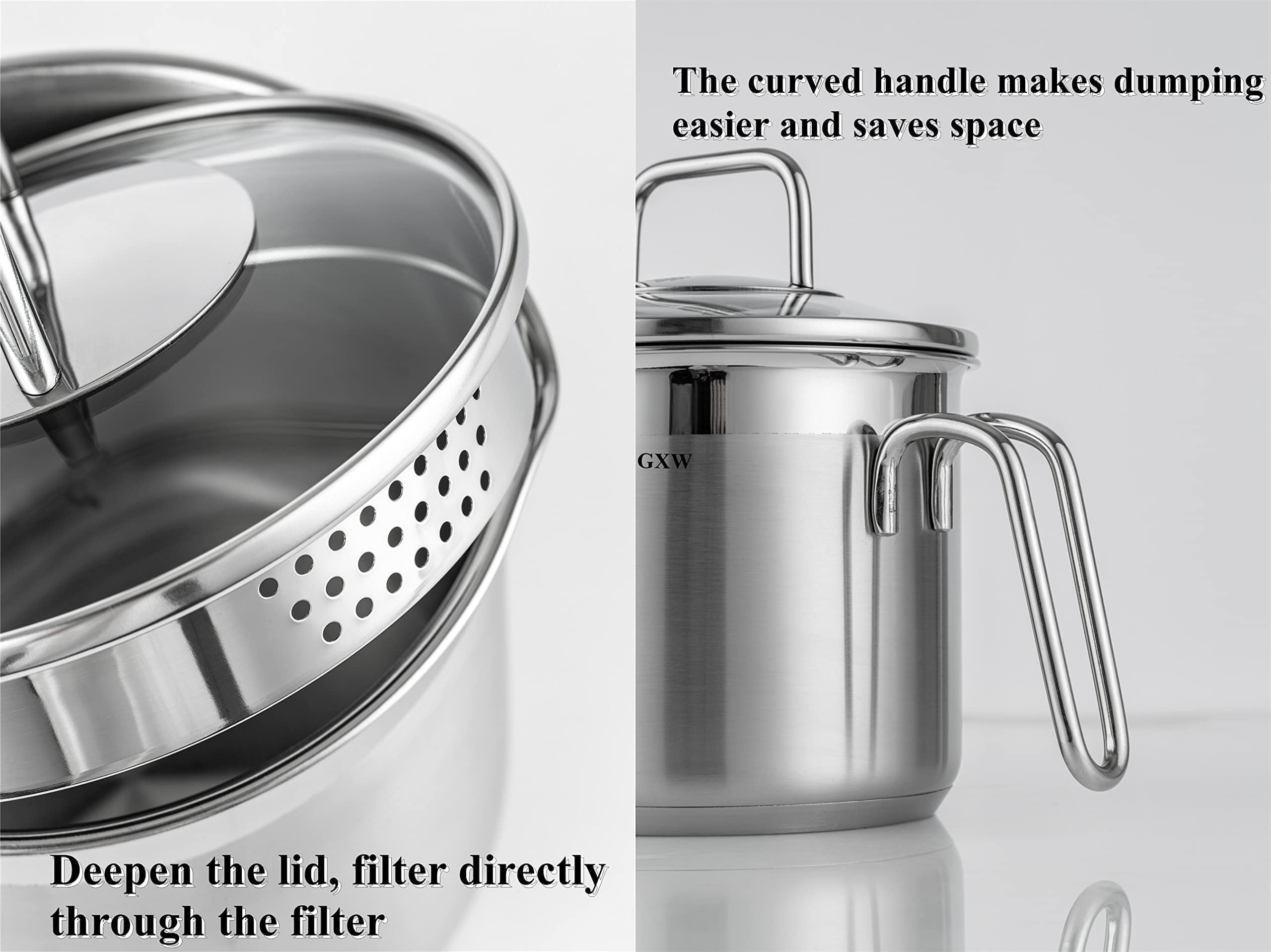 KANGXW Stainless Steel Milk Pot, 1.5 Quart Pan, With Pour Spout and Filter Glass Lid Induction Milk Pots, Sauce, Gravy, Pasta Stock Pot (1.5qt)