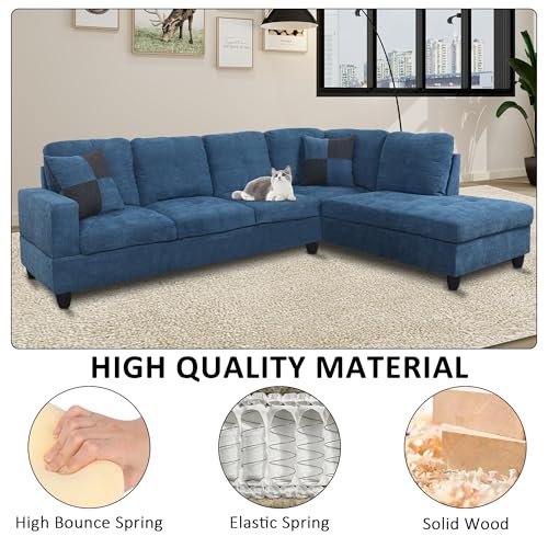 LostCat 103" W Sectional Couches for Living Room Couch Set, Modular Sectional Sofa for Living Room Furniture Sets, L Shaped Couch with Storage Ottoman, Flannel Modular Couch Sofa Set, Blue