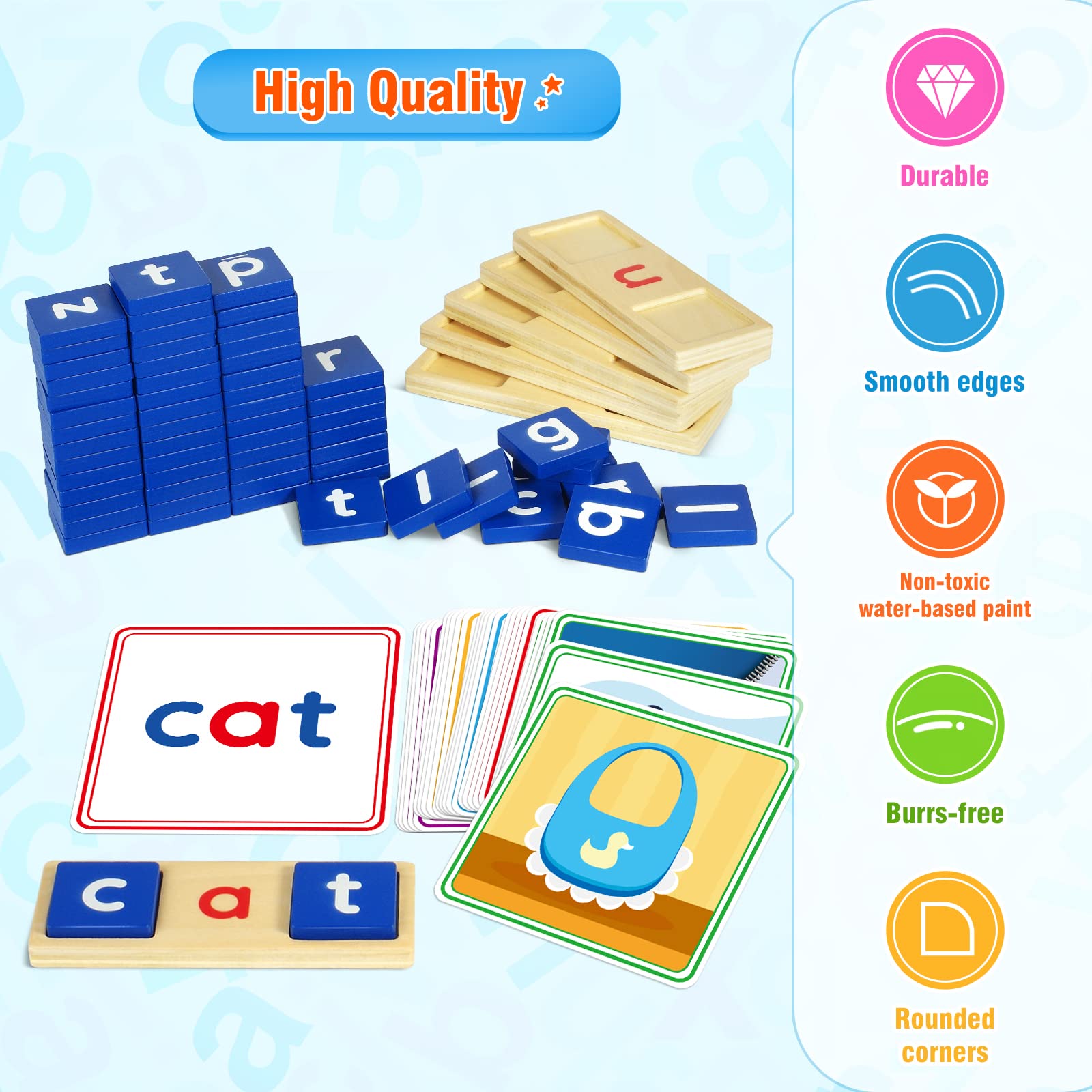 Learning Toys for 3 4 5 Years Old Kids - Short Vowel Letters Sorting Spelling Reading Toy Set with Double-Sided Flash Cards, Preschool Kindergarten Learning Activities Toy for Boys Girls