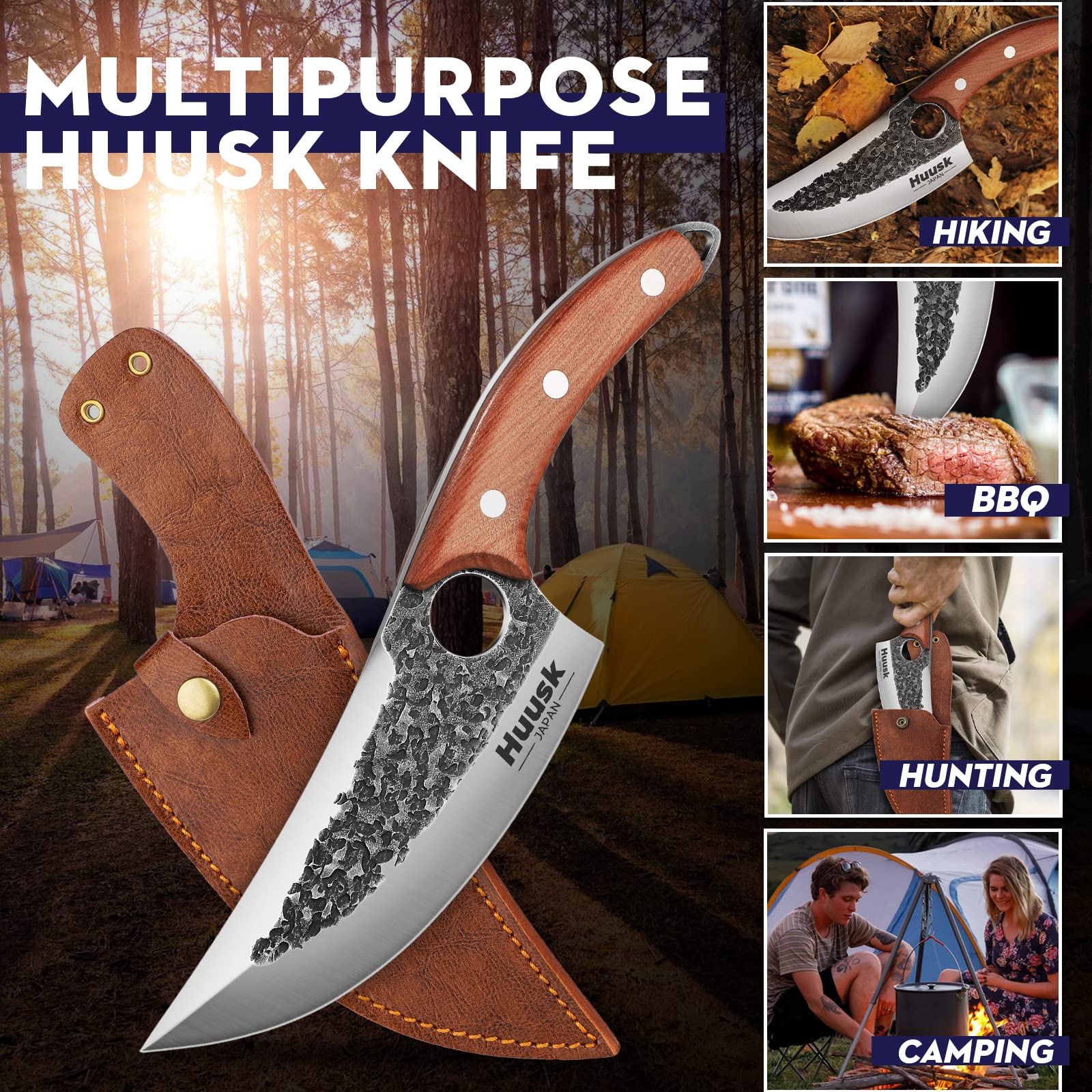 Huusk Knife Japan Kitchen Bundle with Japanese Meat Butcher Brisket Trimming Knife