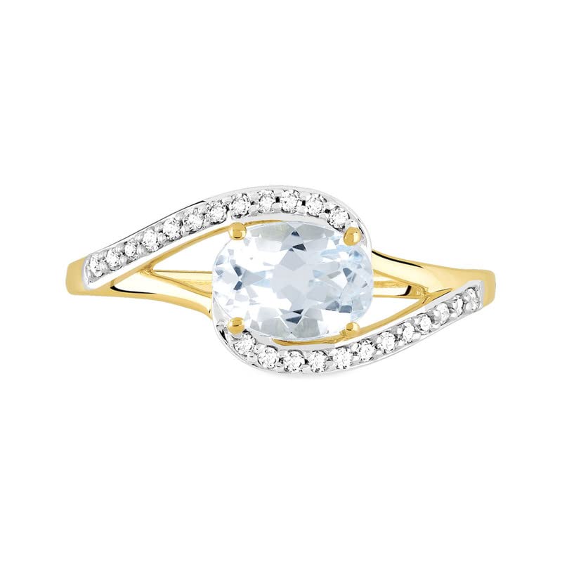 Kaius Jewels 925 Sterling Silver March Birthstone Natural Aquamarine Gemstone Gold Plated Women Silver Ring Size Us-7