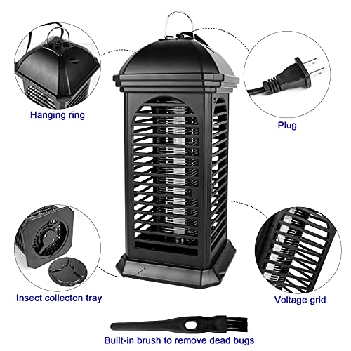 LIKYUU Bug Zapper for Indoor and Outdoor - Electric Mosquito Zapper Killer Waterproof, Insect Fly Trap with Cleaning Brush, Safe for Pets and Children (Black)
