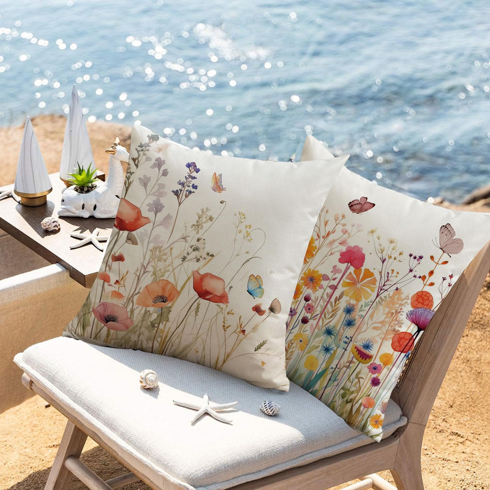 Mimkus Outdoor Waterproof Throw Pillow Covers 18x18 Set of 4 Spring Summer Floral Decorative Pillow Covers for Outdoor Couch Sofa Patio