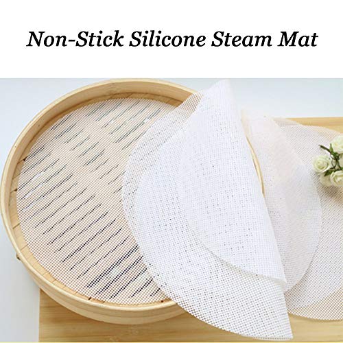 Inchant 5Pcs Kitchen Silicone Steamer Mesh Non-Stick Pad Round Shape Dumplings Mat Steamed Buns Baking Pastry Dim Sum Mesh(11" Diameter)