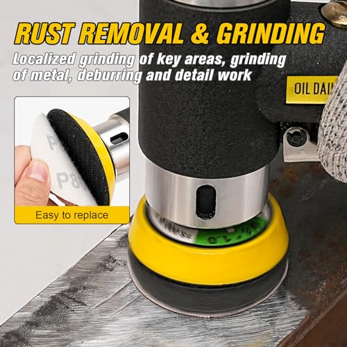 Mini Air Sander 1/2/3 Inch Pneumatic Small Orbital Sander for Auto Body Work, Mini Polisher with 45PCS Sanding Discs + 3PCS Backing Pads