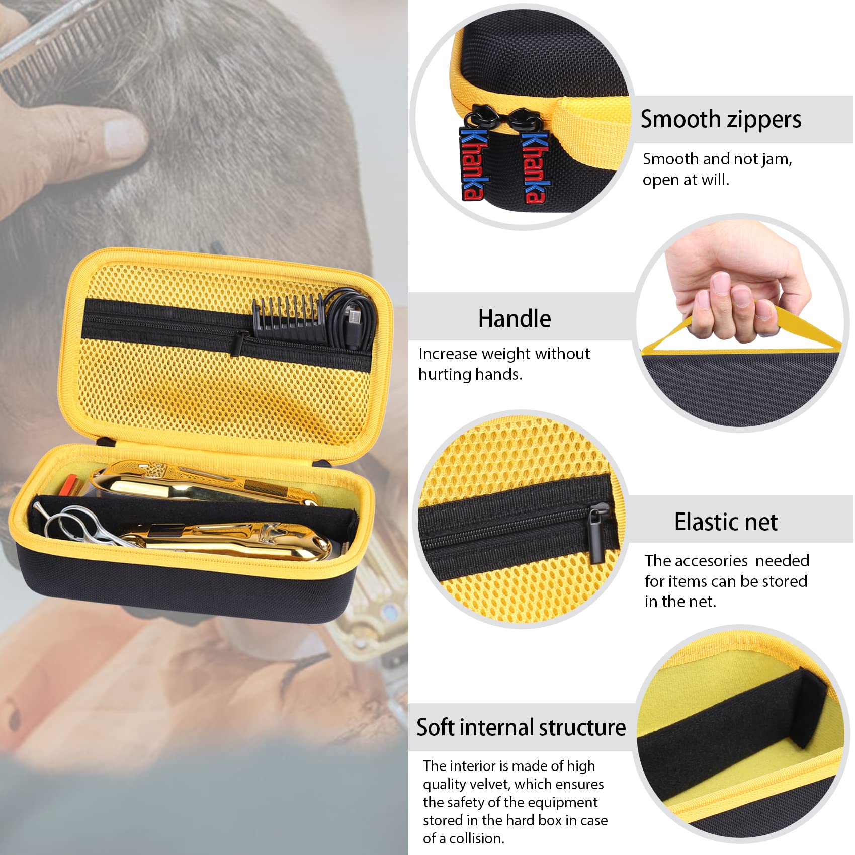 khanka Hard Case Compatible with Ufree Hair Clippers + T-Blade Hard Trimmer Kit, Organizer Storage for Ufree Men Women Kids Barber Grooming Kit, Case Only (Black)
