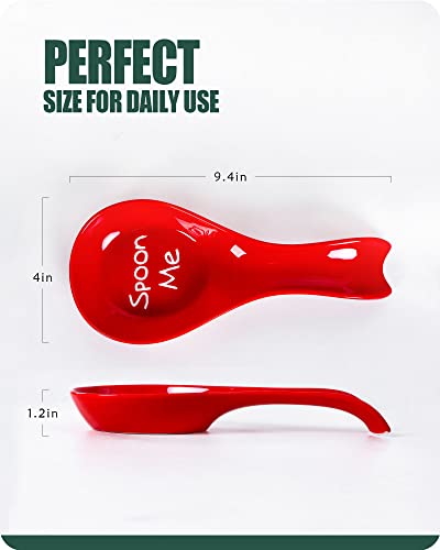 Lareina Ceramic Spoon Rest For Stove Top - Large Spoon Holder For Kitchen Counter Top, Heat-Resistant Cooking Utensil Rest, Cute Coffee Spoon Rest, Modern Farmhouse Kitchen Decor, Red