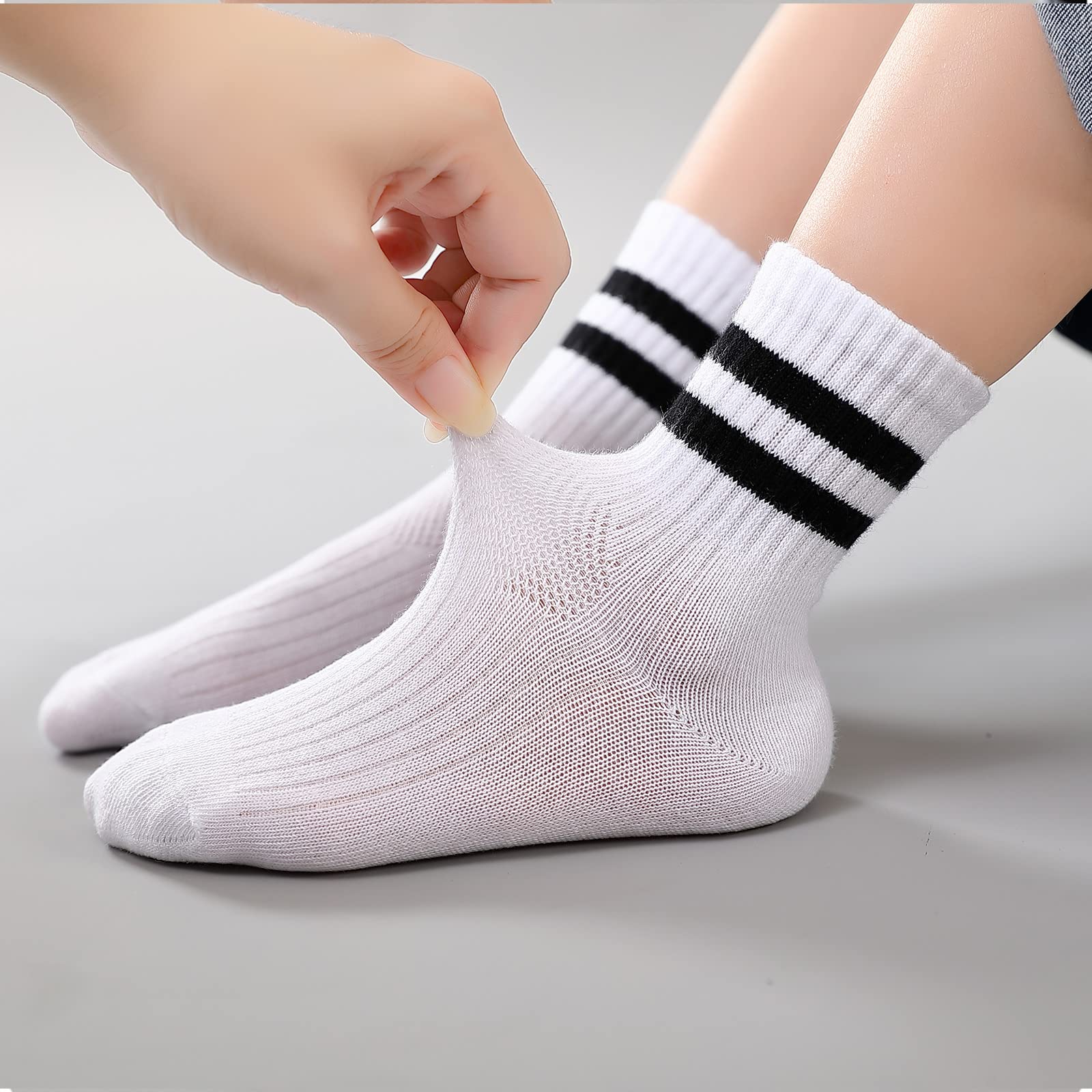 KEREDA Boys Crew Socks Kids Athletic Ankle Socks Uniform Socks for Girls 9 Pairs Multicolor 02 6-8 Years