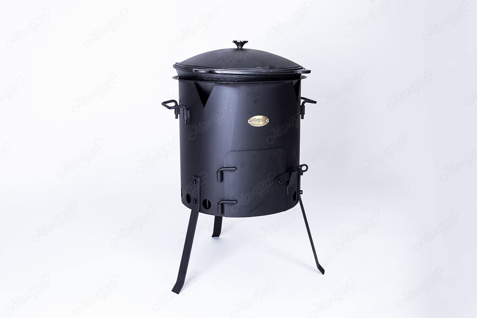 Kazan Cast Iron Cauldron Qazan Qozon Kadai (9L-2.3Gal) + Uchag Oven Stove Wood Fire Duch Oven (36cm-14")