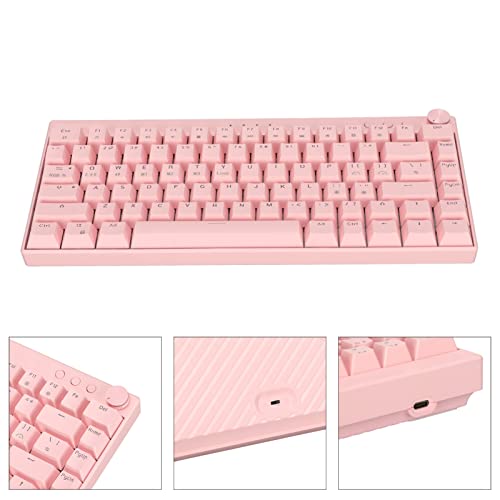 Mechanical Keyboard, 82 Keys Pink Ergonomic Gaming Keyboard with Keycap Puller, Portable RGB Backlit Keyboard for Windows for iOS for Android (Black Shaft)