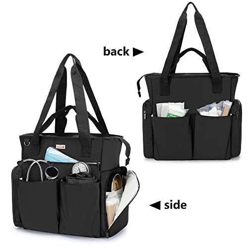 LoDrid Nurse Bag with Bottom Padded Pad, Nurse Bags for Nurses, Medical Work Bag with 15.6” Laptop Storage Layer, Home Visiting Nurse Bag for RN, PA, LPN, EMT, CNA, Black, Bag Only