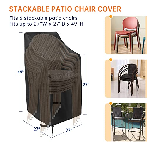 MAVINCHER Stackable Patio Chair Covers, High Back Outdoor Chair Covers, 600D Heavy Duty Waterproof Lawn Outside Barstool Furniture Covers,Fits for 4-6 Stackable Dining Chairs,27"W x 27"D x 49"H,2 Pack