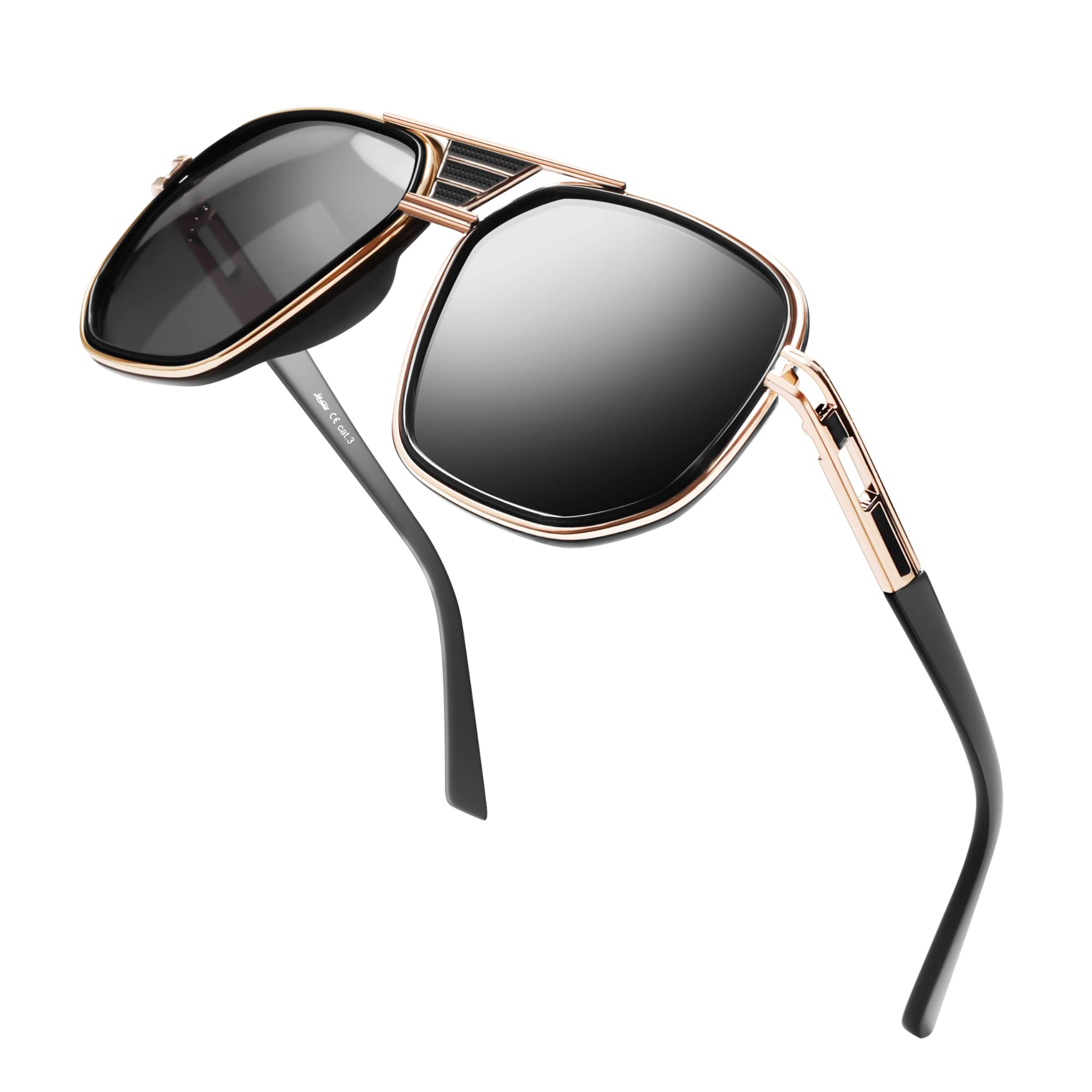 LADEESSE Retro Pilot Sunglasses for Men Gold Alloy Metal Frame Classic Hip Hop Sun Glasses Vintage UV400