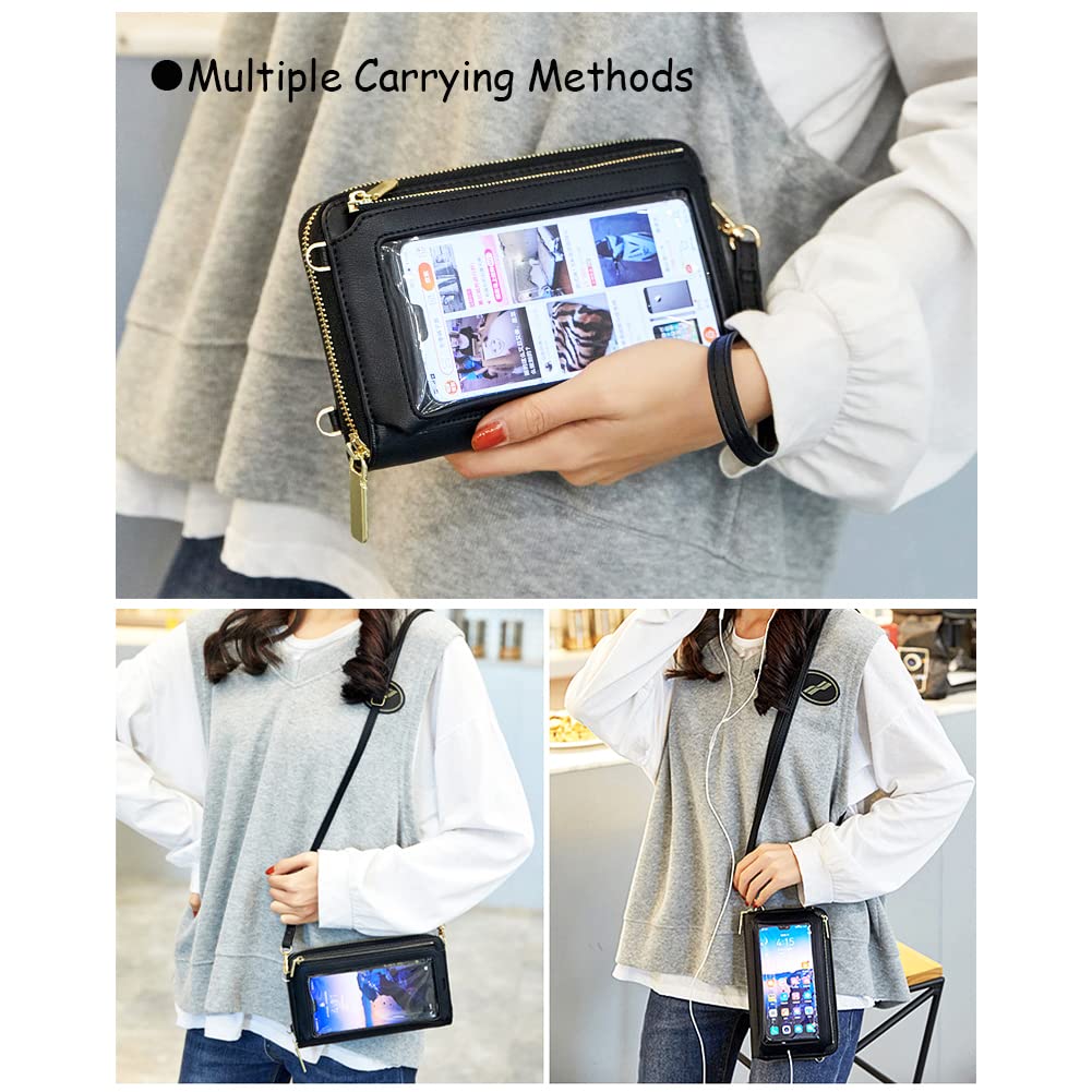 KAKKOII Touch Screen Phone Bag, Crossbody Cell Phone Purses For Women, Leather Clutch Bag, Shoulder Handbag Wallet (Blue)
