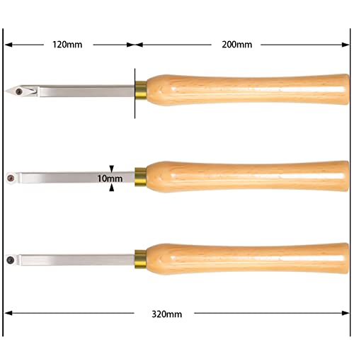 Mini Carbide Tipped Wood Lathe Turning tools Combo set Rougher Detailer Finisher with Wood Handle and Diamond Round Square Carbide Inserts,3pcs