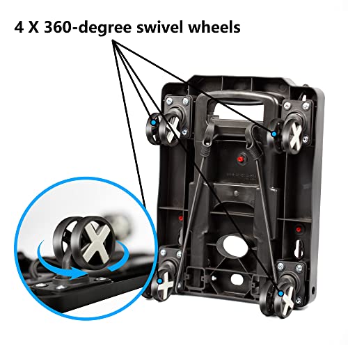 Lougnee Folding Hand Truck, 4 Wheels Fold Up Hand Cart with 2 Elastic Ropes, Portable Foldable 100lbs Capacity Heavy Duty Luggage Cart, Utility Dolly Platform Cart for Car House Office Moving