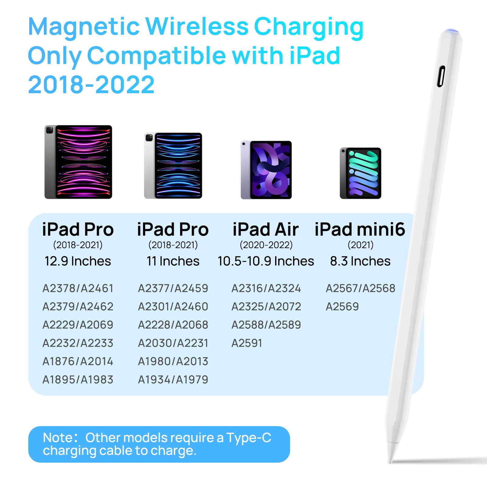 Pencil Same as Pencil 2nd Generation with Magnetic Wireless Charging Tilt Sensitivity,Stylus Pen for 10/9/8/7/6 Generation Pro 12.9/11 inch Air 5/4/3 Mini 6/5