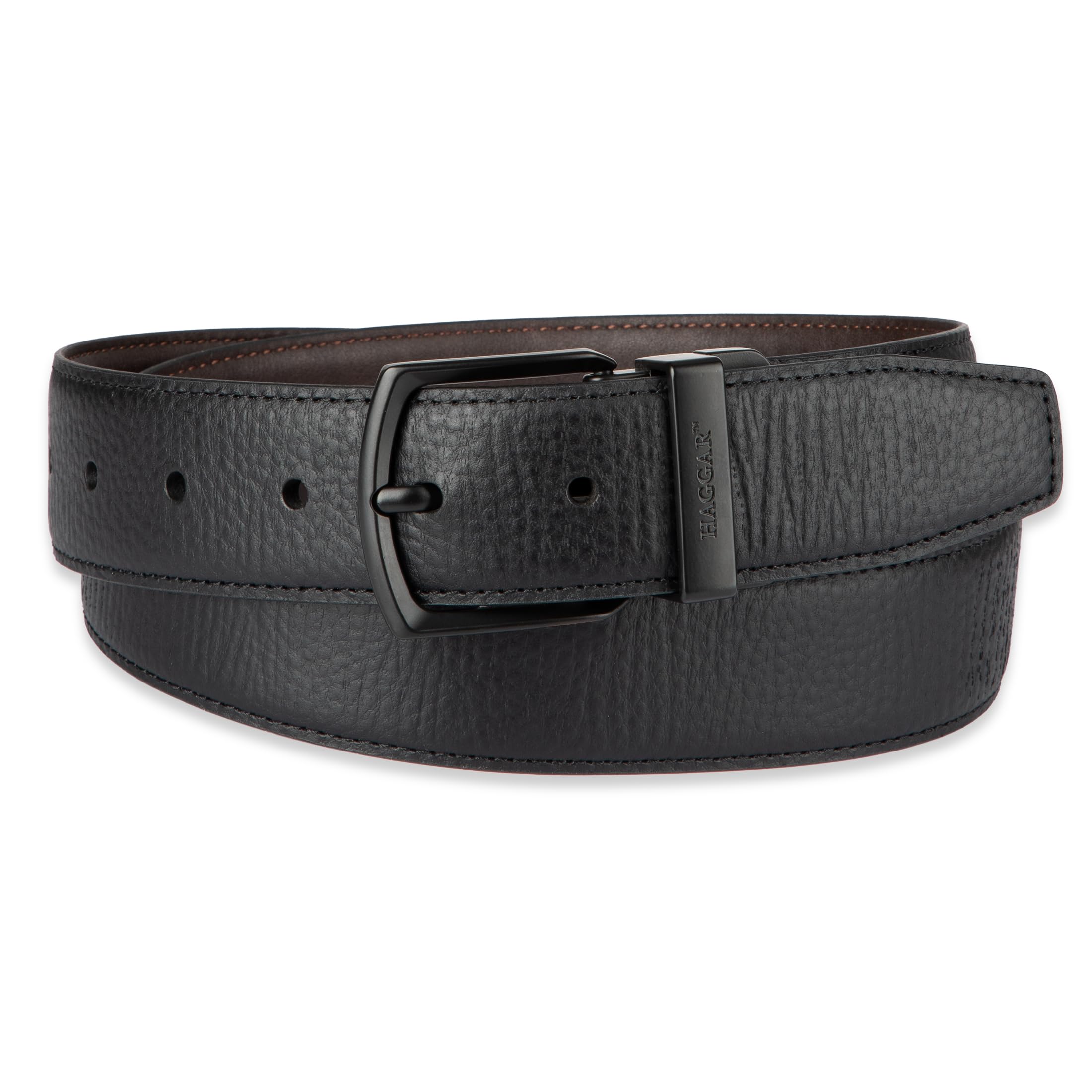 Haggar Men's Reversible Belt-Dress and Casual, Black/Tan Plaque, Large (38-40)