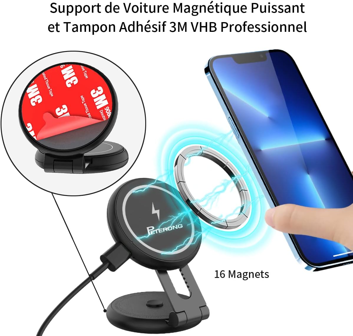 Magnetic Wireless Car Charger Mount Compatible with MagSafe Designed for Tesla Model, 15W Fast Charging Magnetic Car Phone Mount Foldable Invisible Dashboard for iPhone 16/15/14/13/12(Black)