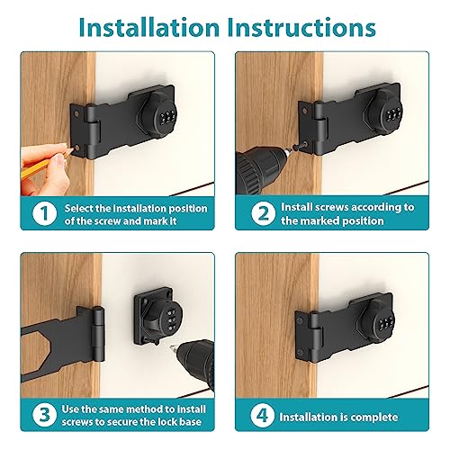 I-EASYDWW Cabinet Password Hasp Lock, Cabinet Keyless Lock with Screws, Cabinet Combination Lock for Small Door, Cabinets, Barn Door, Bathroom, Outdoor, Garage, Garden, Black