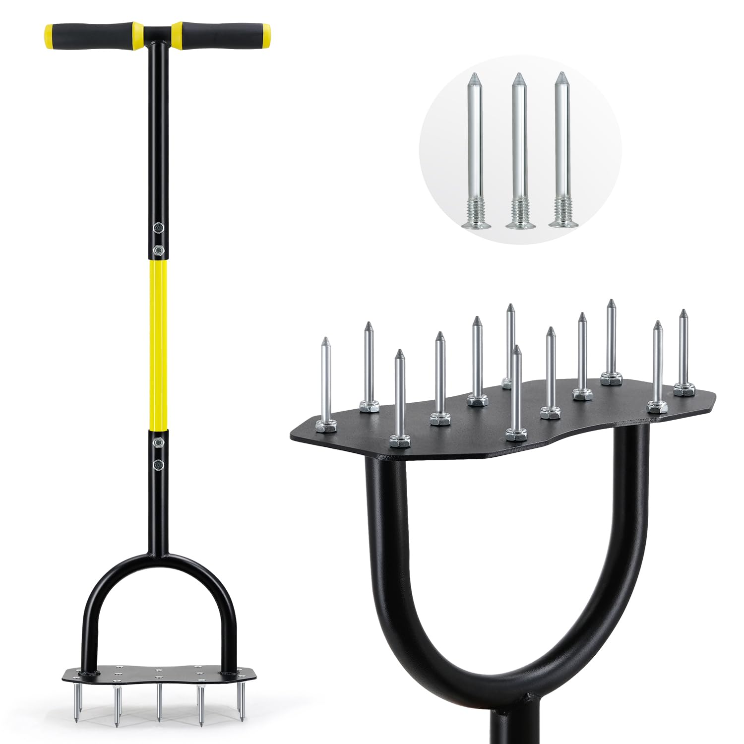 Jardineer Spike Lawn Air Aerator - Grass Aerator Lawn Tool with Spare Spikes, Manual Yard Aerator for Lawn, Garden Aerator Tool for Compact Soil