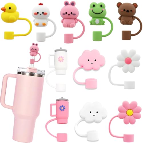 LDKEDKF 11Pcs Stanley Straw Cover, Silicone Straw Topper, Straw Covers Cap for Stanley Cup 30&40oz with Tumblers, 10mm 0.4in Stanley Lid Accessories, Simple Stanley Cup Straw Topper (Reusable)