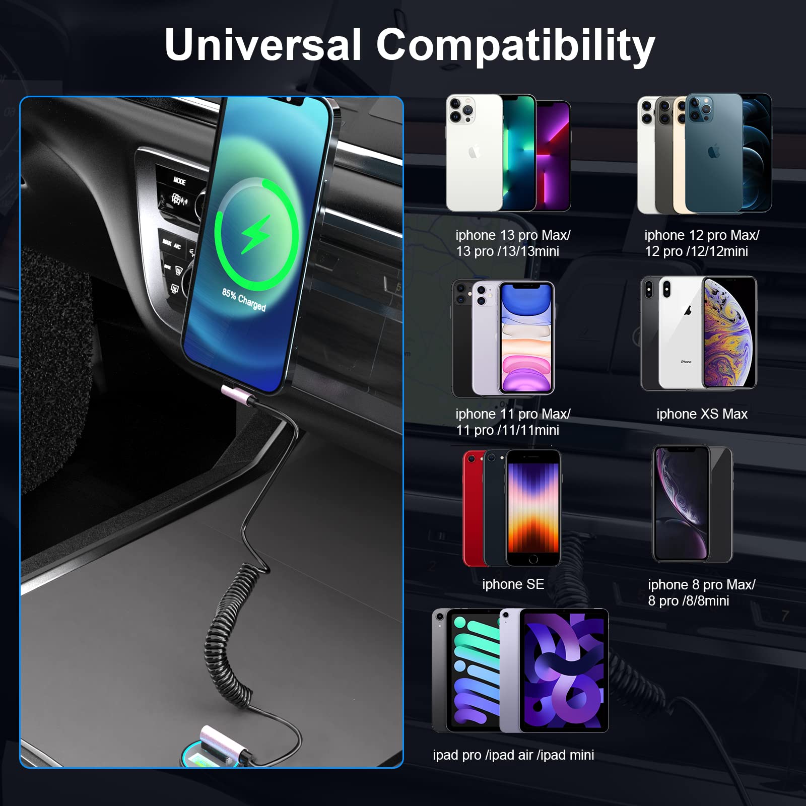 MTAKYI [2 Pack Coiled Lightning Cable for Car, [MFi Certified] 90 Degree Coiled iPhone Charger Cable, iPhone Cord for Car Right Angle Lightning Cable Compatible with iPhone 13/12/11 Pro/11/X/8