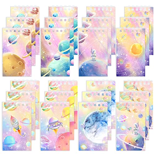 Lebsitey Outer Space Mini Notepads, 24 Pcs Astronaut Rocket Memo Spiral Tiny Notebooks, Solar System Planet Birthday Theme Party Favor for Boys Girls Classroom Reward Supply, 8 Styles