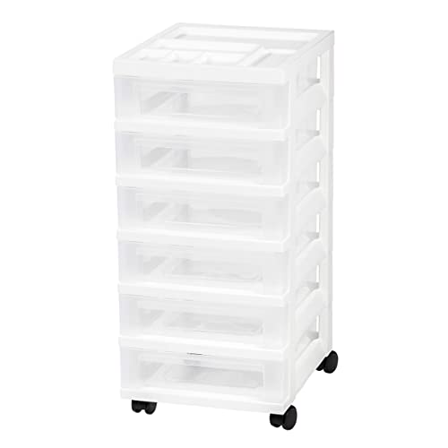 IRIS USA Craft Organizers and Storage, Rolling Storage Cart for Classroom Supplies, Storage Organizer for Art Supplies, Drawer Top Organizer for Small Parts, 6 Drawers, White
