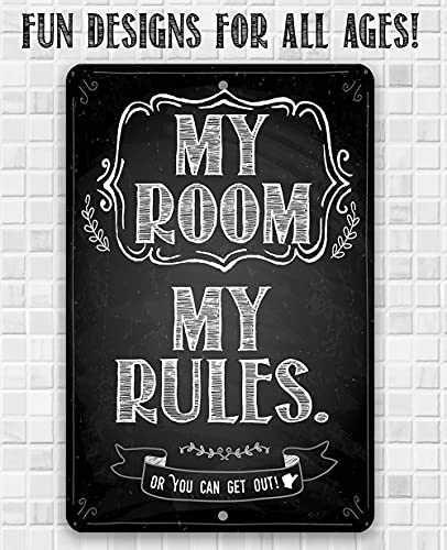 My Room My Rules - Metal Sign - Cute Decor for Teen Room Aesthetic, Stuff for College Dorm Room Essentials - Cheap Gift Under $20 (8" x 12")