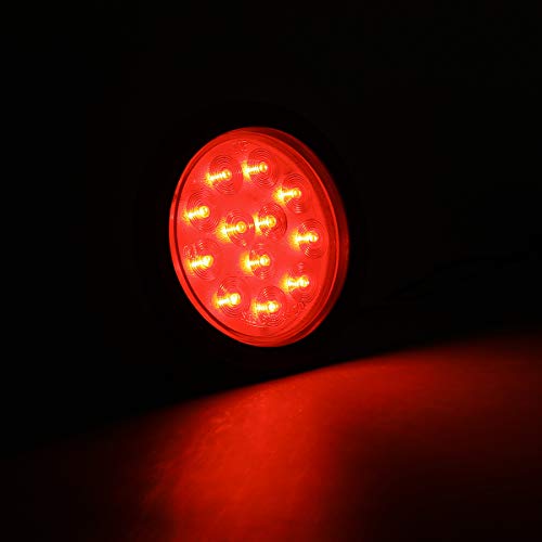 MCRESOAR 4Pcs 4 Inch Round Led Trailer Tail Lights Red 12 LED Waterproof Brake Stop Turn Tail Marker Lights Sealed Flush Mount for Truck Trailer RV Grommet and Plug Included