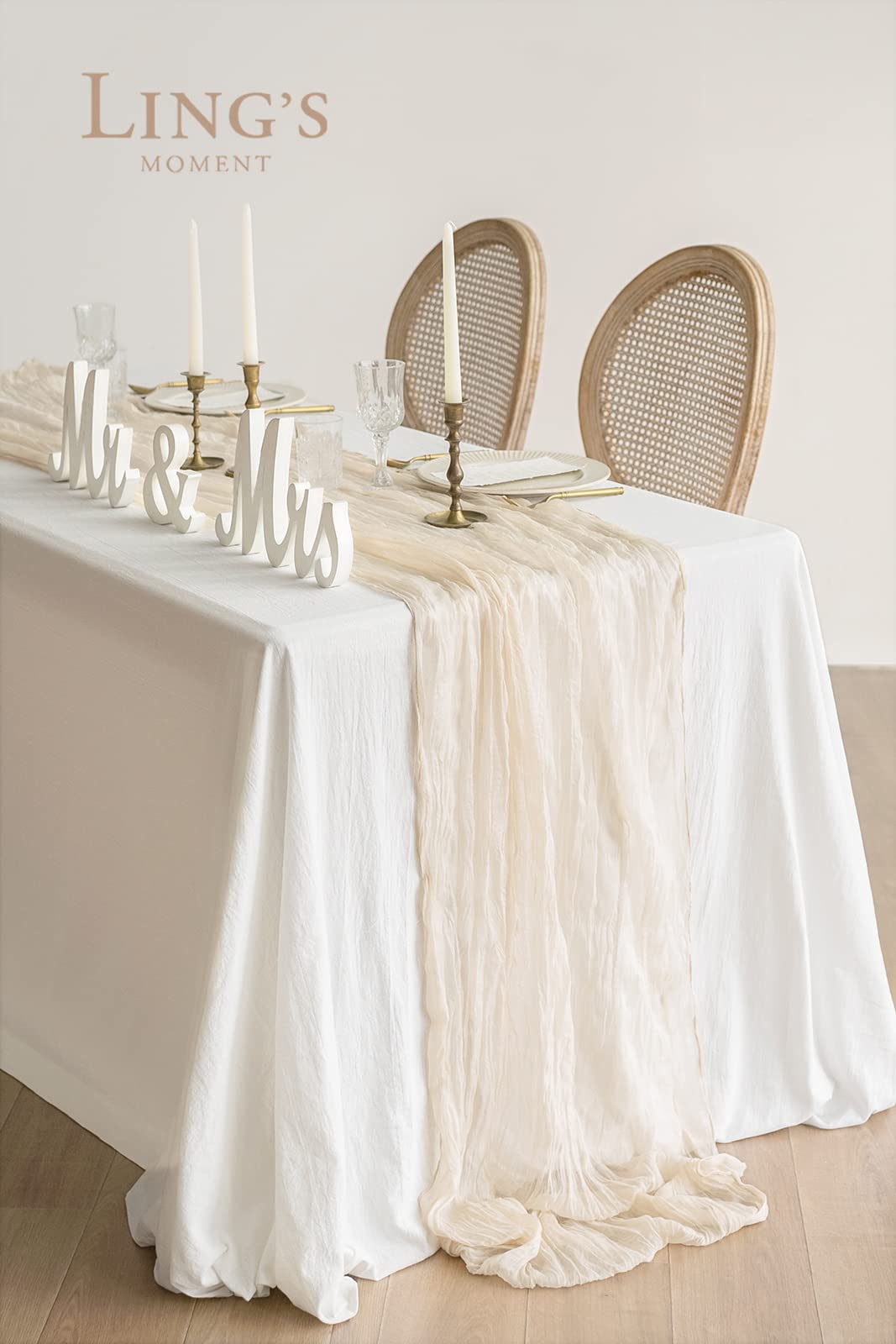 Ling's Moment 10Ft Ivory Table Runner Cheesecloth Beige Cream White Table Runner Gauze Semi-Sheer Tablecloth for Wedding Party Bridal Shower Boho Table Decorā¦