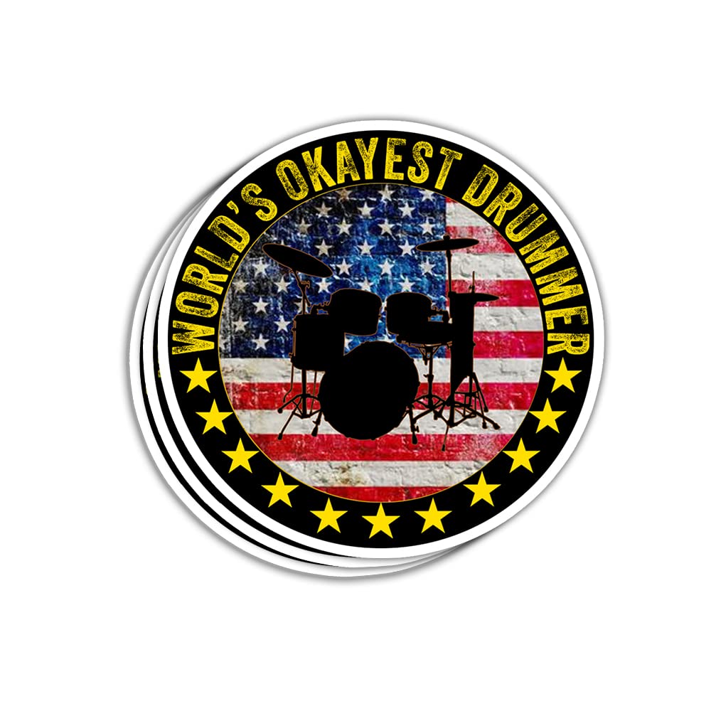 LECATI 3Pcs - Worlds Okayest Drummer Sticker Funny Drummer Stickers Marching Band Stickers Marching Band Stickers Musical Instrument Stickers Drum Set Stickers Gift Decorations Stickers 3"x4"