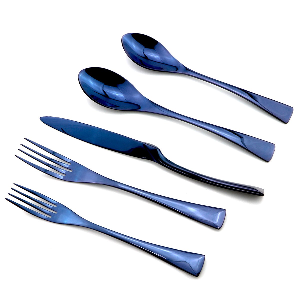 JASHII Luxury Jubilee Blue Flatware Set 20-Piece Iridescent Silverware Sets Replace Black Mirror Polished, 18/10 Stainless Steel Utensils For 4,Dinner Knife STEAK Knife Fork DINNER DESSERT Spoon
